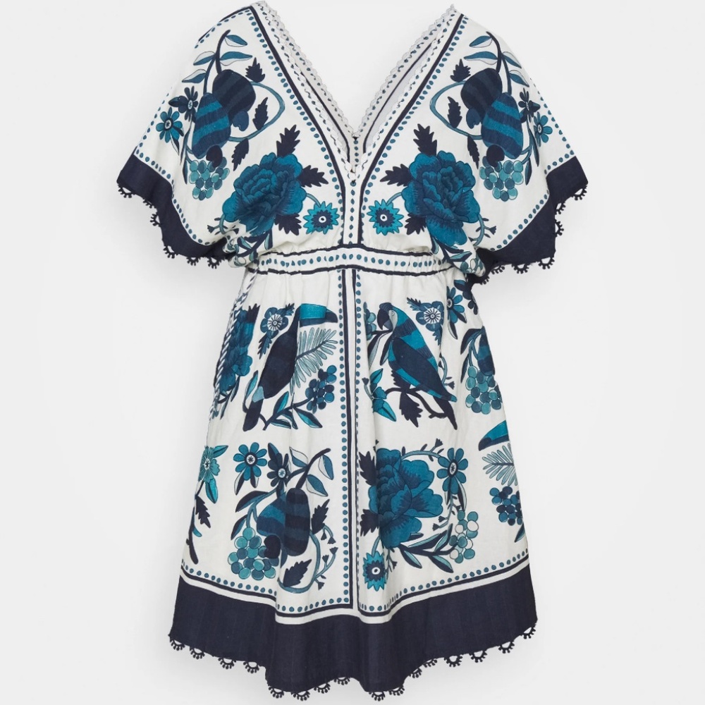 Farm Rio Tropical Tiles Mini Dress Blue White Print T… - Gem